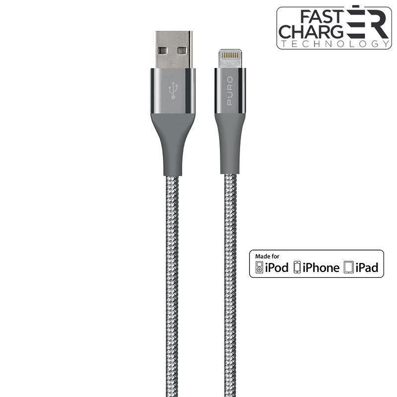 PURO Fabric K2 - Heavy duty braided USB-A/Lightning MFi cable 1.2m (Space Gray) | Electronics ...