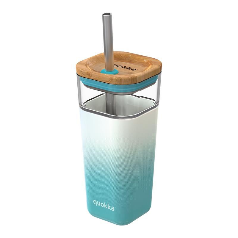 Quokka Liquid Cube - Glass mug 540 ml with stainless steel straw (Teal ...