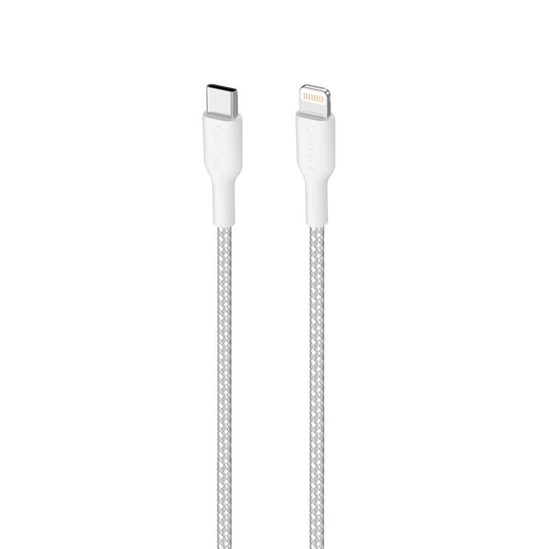 PURO Fabric Ultra Strong - Heavy duty braided USB-C / Lightning MFi cable 1.2m (white ...
